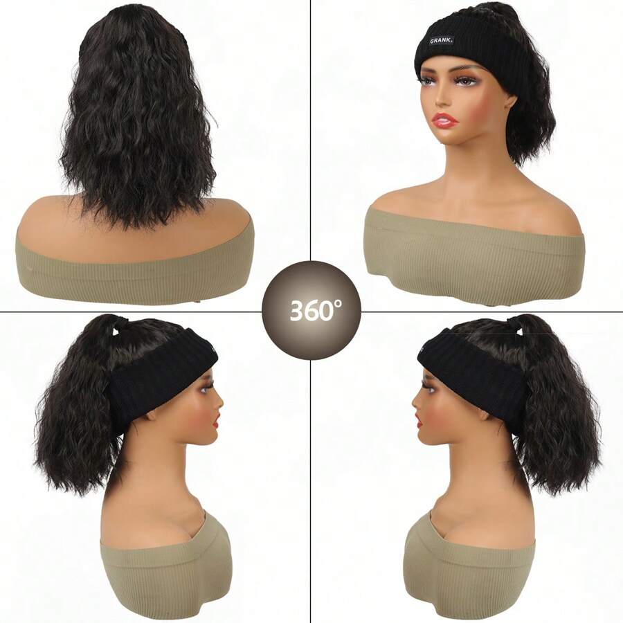 12-Inch Black Knitted Empty Top Hat Wig Corn Beard Natural Curling Warm ...