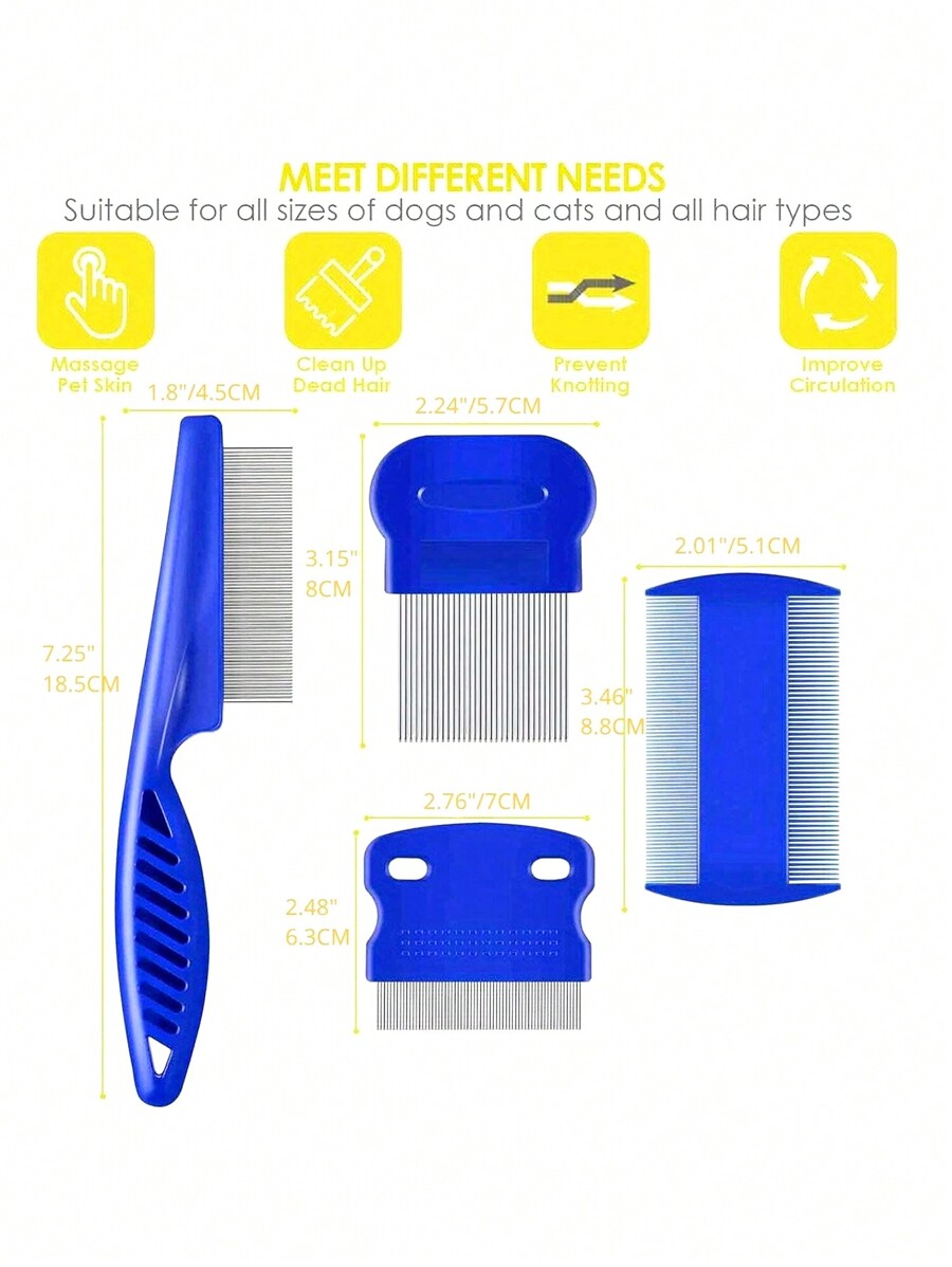 4pcs Blue Pet Flea Comb, Effectively Groom, Remove Fleas, Ticks, Lice ...