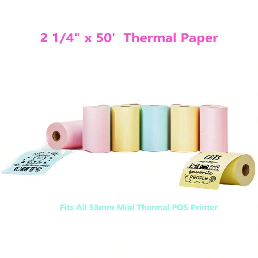 Papier thermique de 2 1/4" x 50' en jaune/rose/bleu, papier de reçu de ...