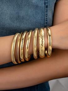 1 Pc Chunky Resin Cuff Bangle & 2 Pcs Golden Color Metal Chunky Cuff ...