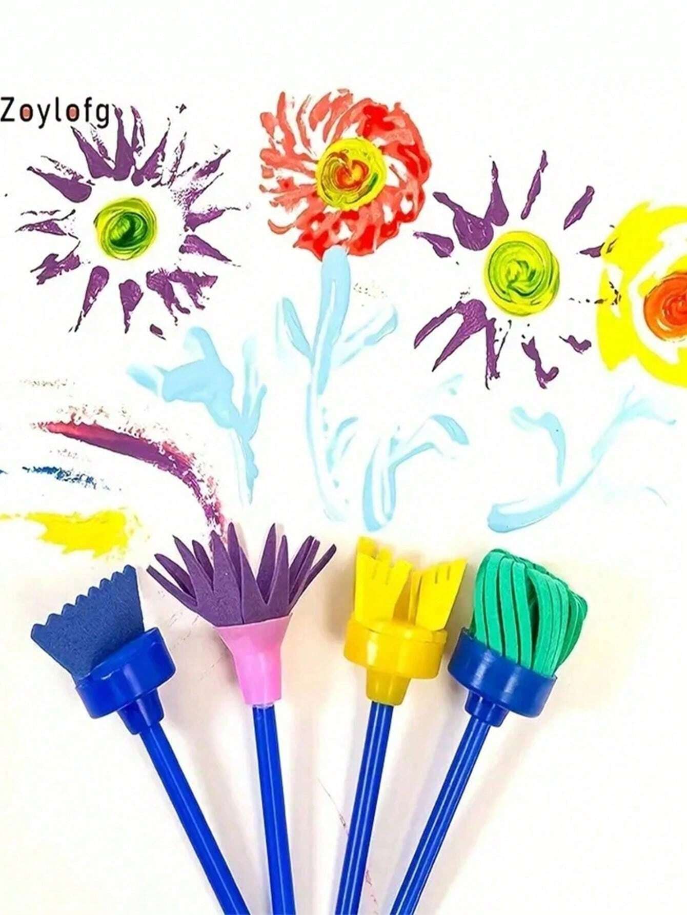 4/8pcs Children DIY Drawing Sponge Brush Set, Painting Toy Broom-Shaped ...