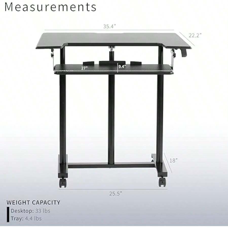 Height Adjustable Mobile Desk Stand Up Workstation With Sliding ...
