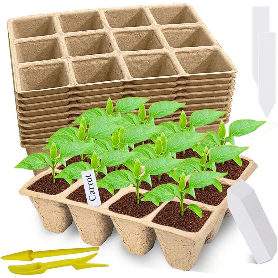 120 Cells Seed Starter Tray, 100 Packs Peat Pots For Seedlings ...