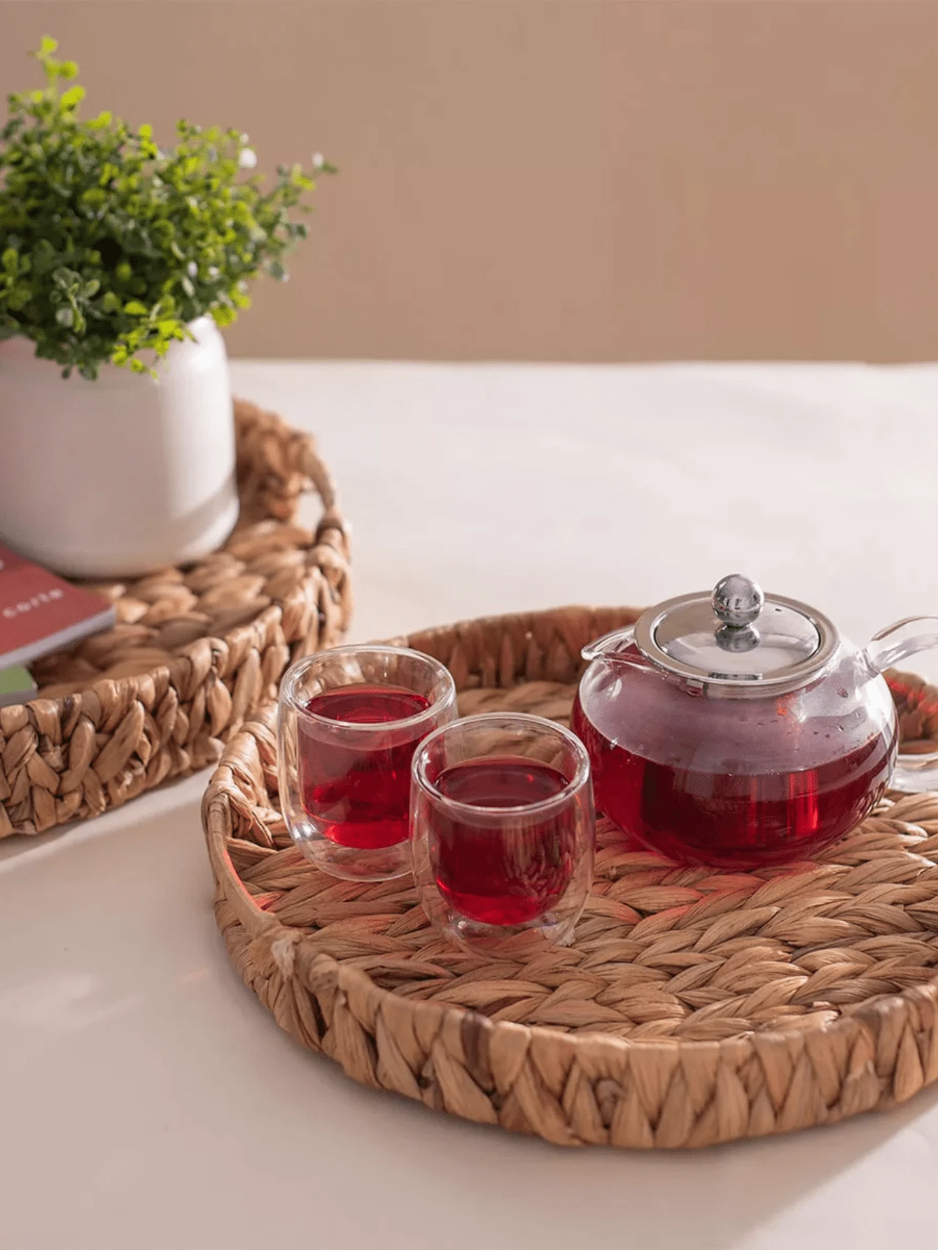 Kit Of 2 Round Decorative Organizer Trays 30cm With Straw Handles ...