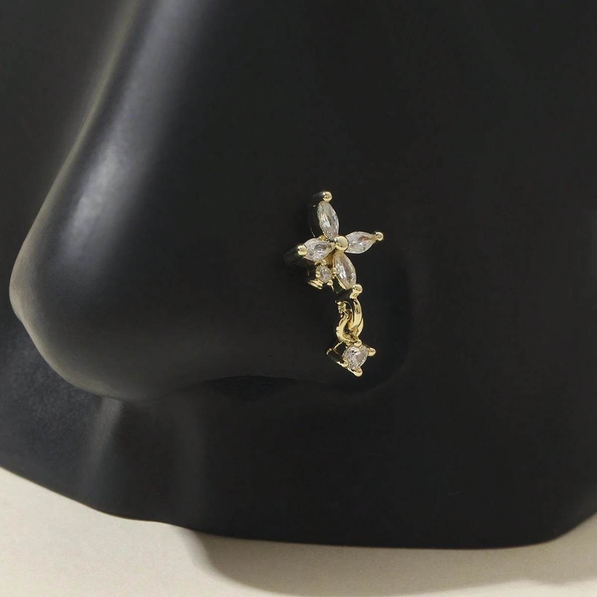 1pc L-Shaped Gold Rhinestone Flower Nose Hoop Piercing Valentines ...