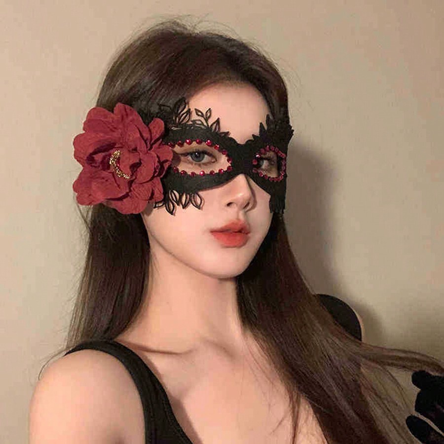 Black Floral Masquerade Ball Mask, Party Mysterious Half Face Mask ...