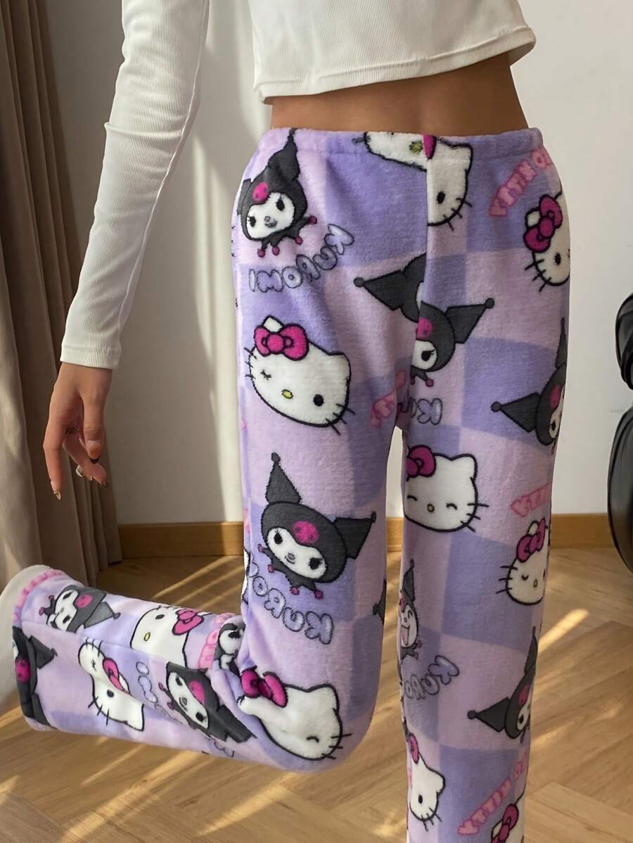 Sanrio Calça de Pijama Feminina Fofa de Pelúcia da Hello Kitty, Calça ...
