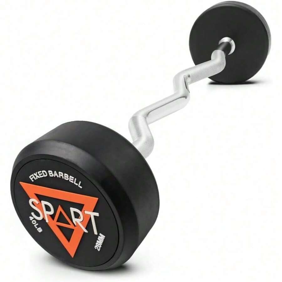 Rubber Coated Fixed Barbell, Pre-Loaded Weights EZ Curl Solid Steel ...