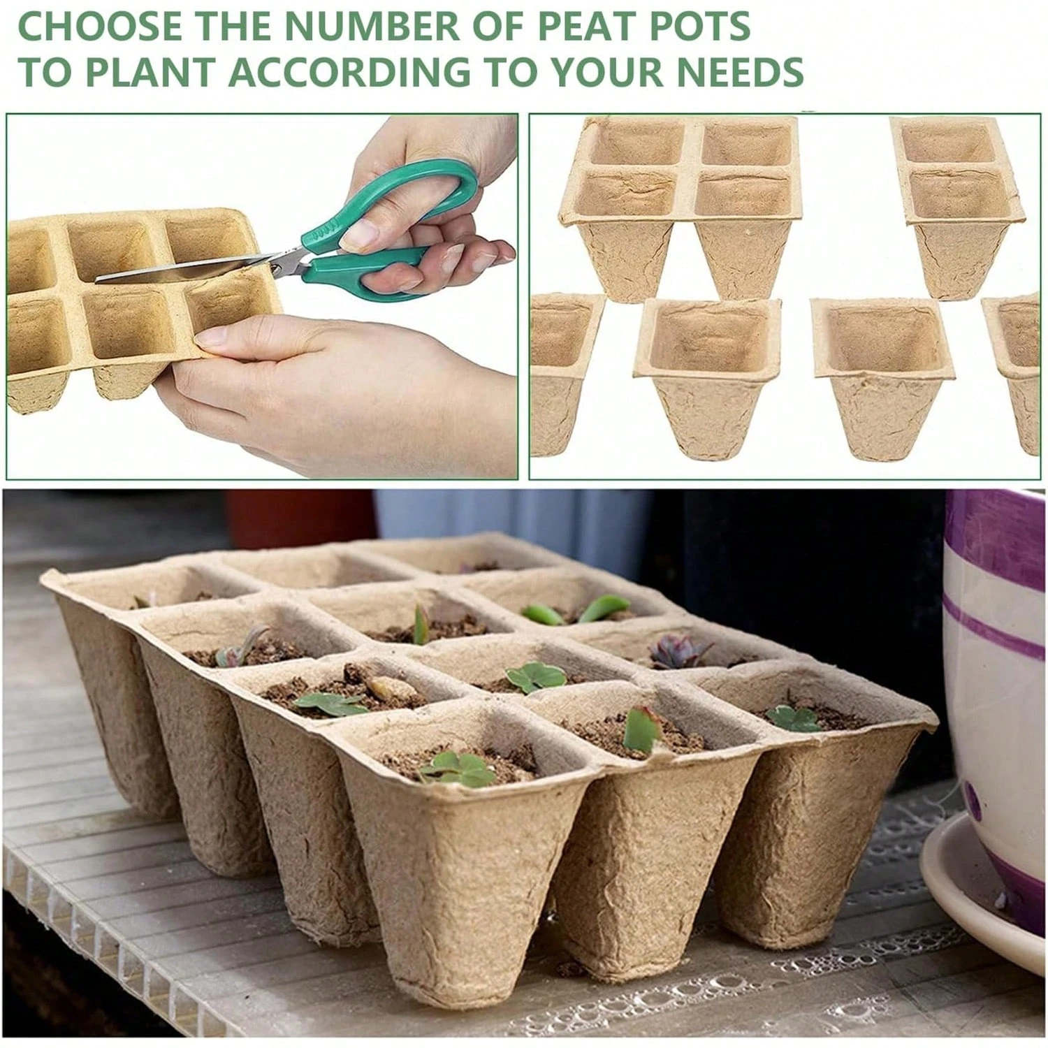 120 Cells Seed Starter Tray, 100 Packs Peat Pots For Seedlings ...