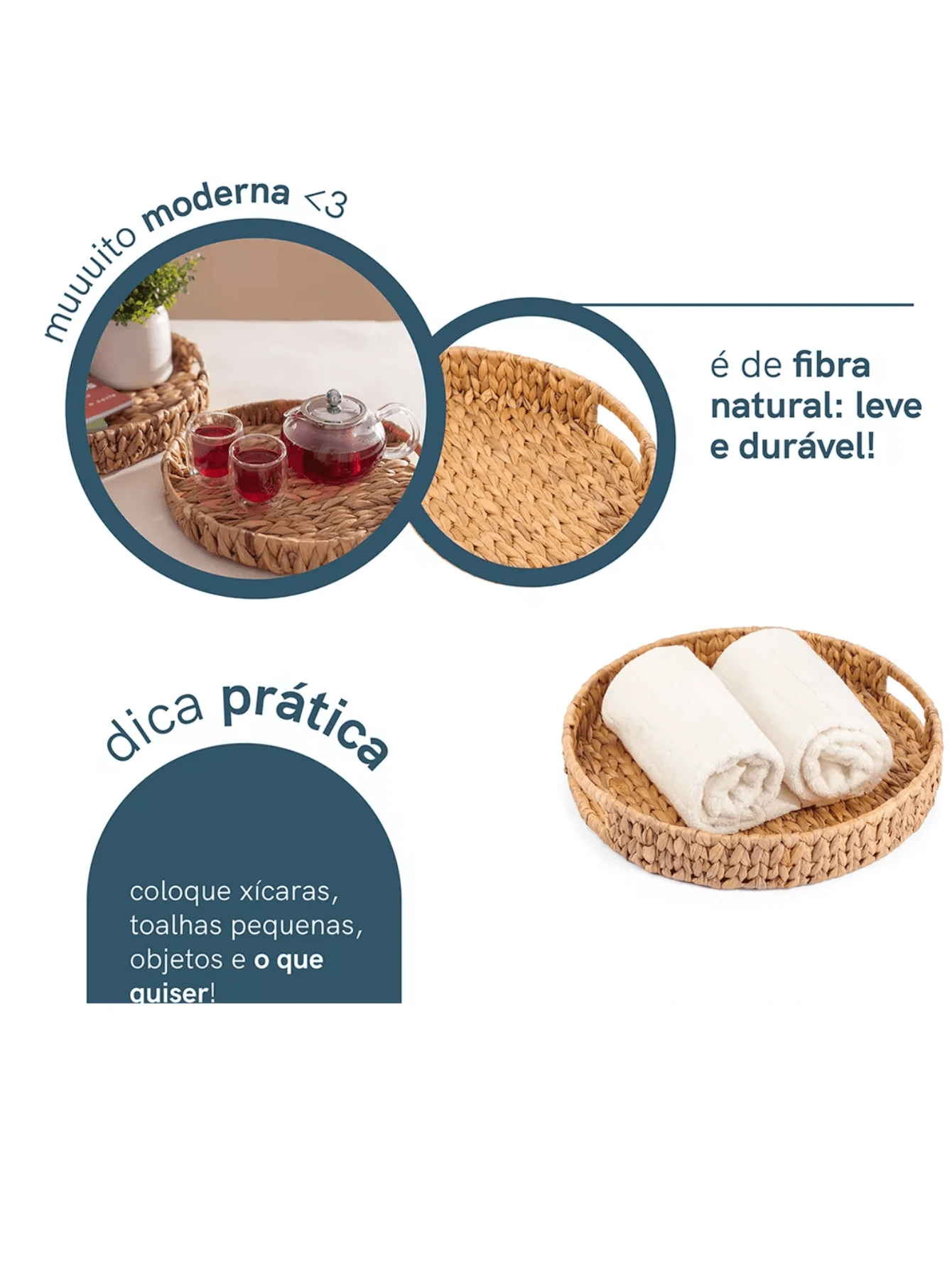Kit Of 2 Round Decorative Organizer Trays 30cm With Straw Handles ...