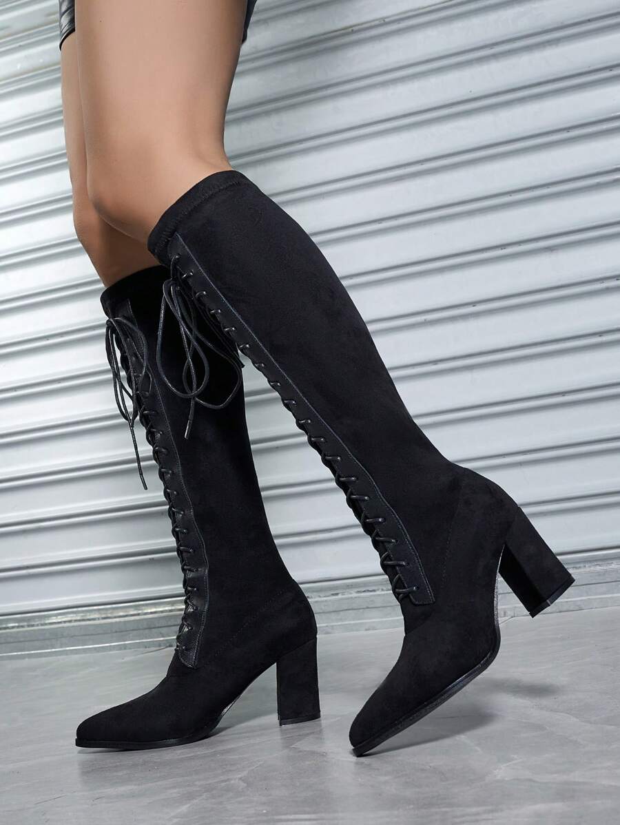 Bottes hautes jusqu'aux genoux pour femmes avec lacets et fermeture ...