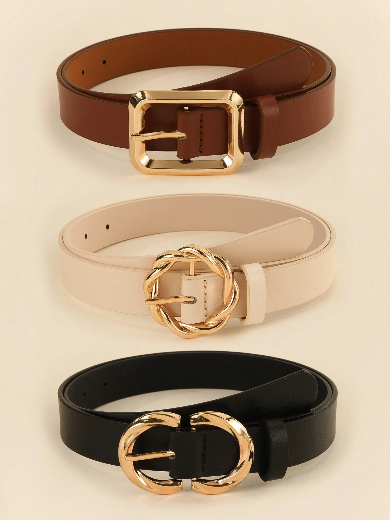 Set de 3 cinturones de mujer de cuerda trenzada con hebilla redonda, de ...