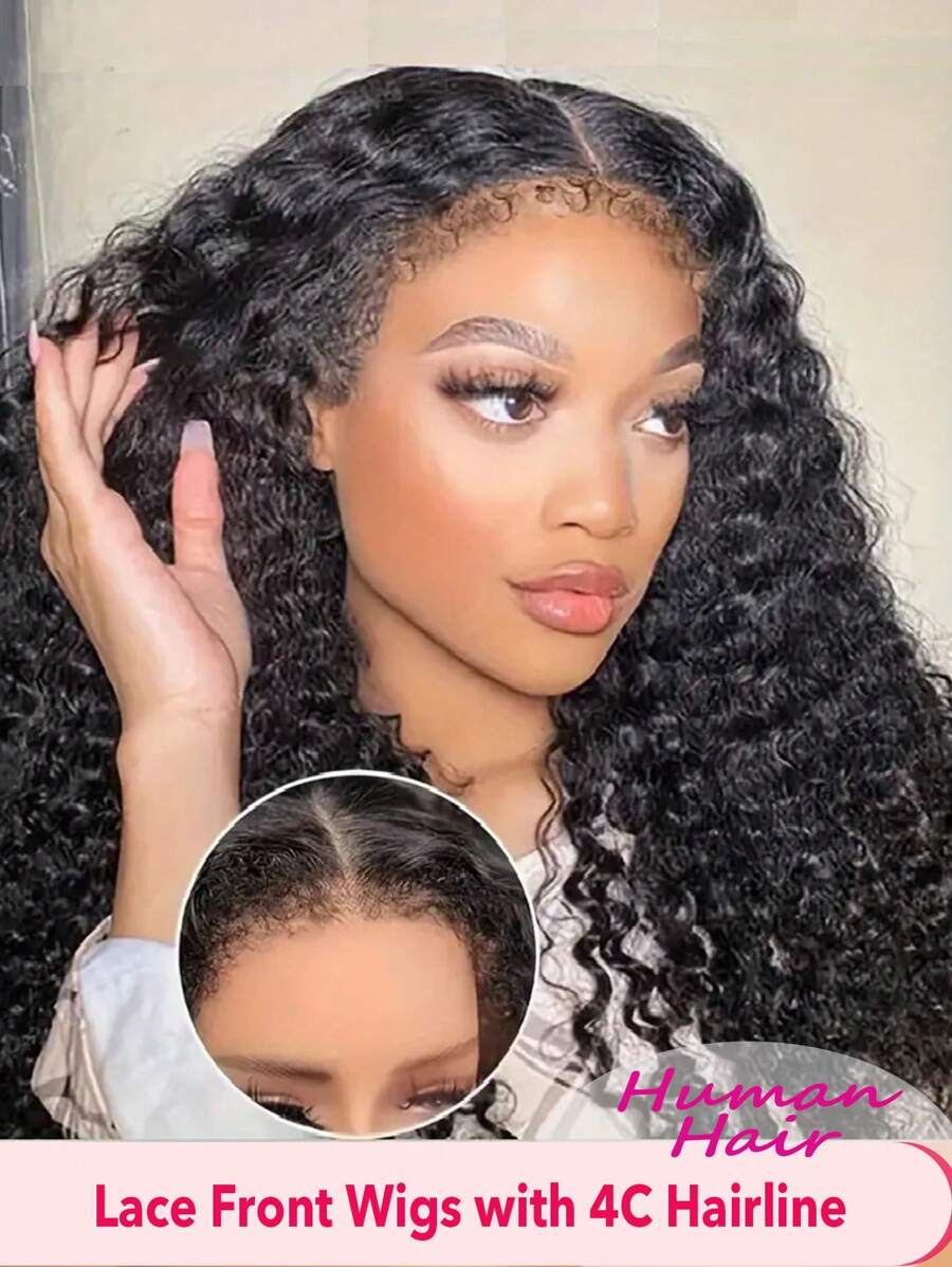 4C Hairline 180% Density Human Hair Lace Frontal Wig T Part Lace Deep ...
