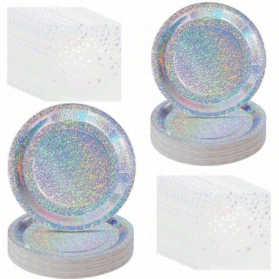 Holographic Foil Plates Happy Birthday Party Decorations, Holiday Party ...