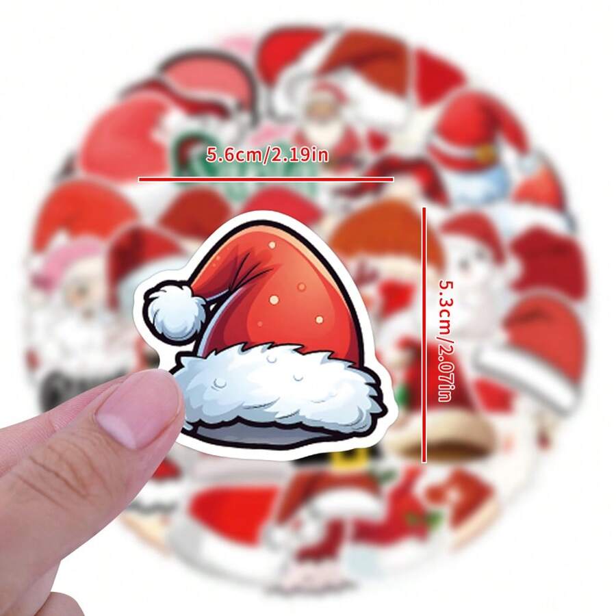 55pcs Christmas Santa Hat Stickers, Christmas Paper Cutting Crafts For ...