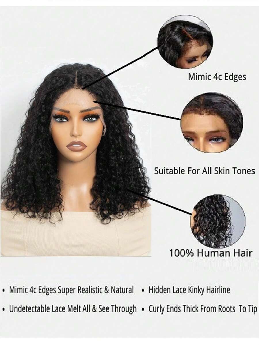 4C Hairline 180% Density Human Hair Lace Frontal Wig T Part Lace Deep ...