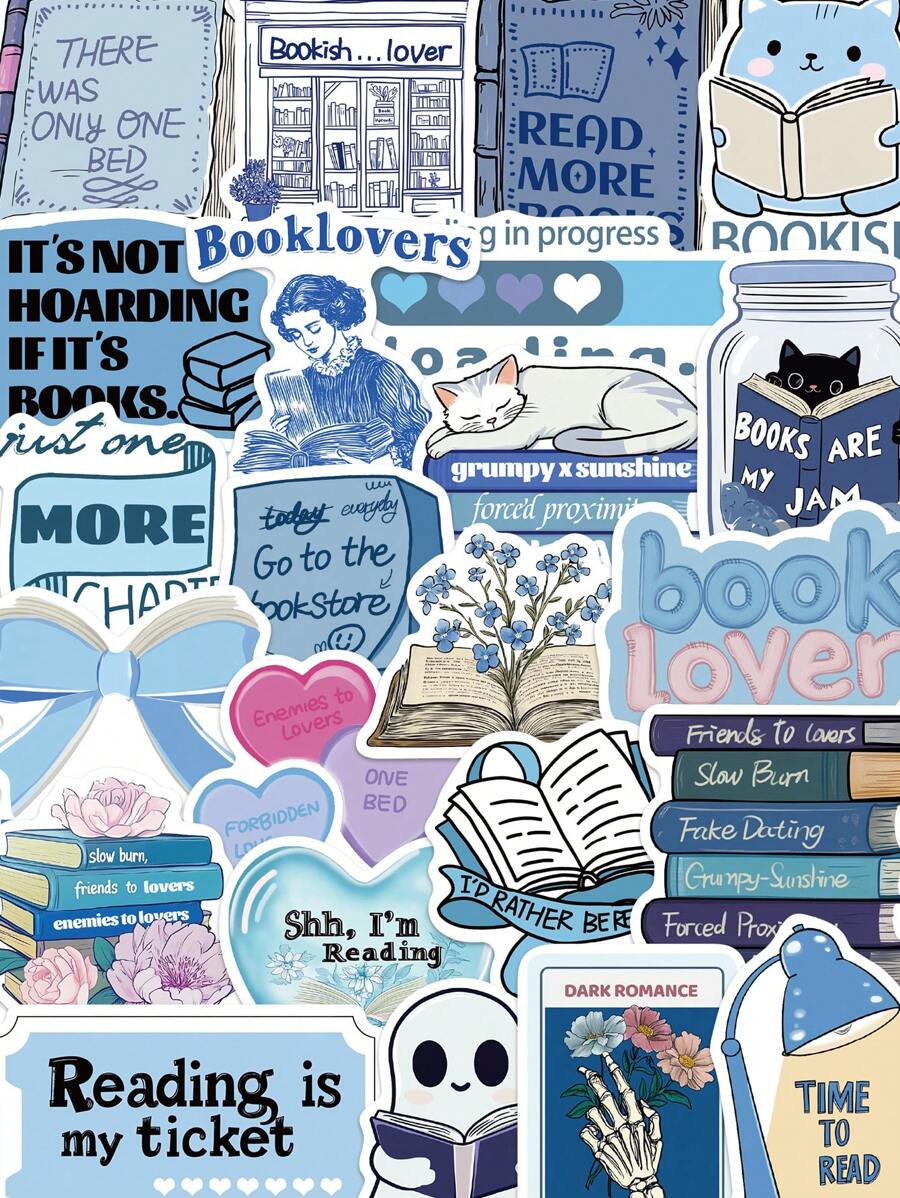 50PCS Blue Bookish Graffiti Stickers Creativity Love Reading More Books ...