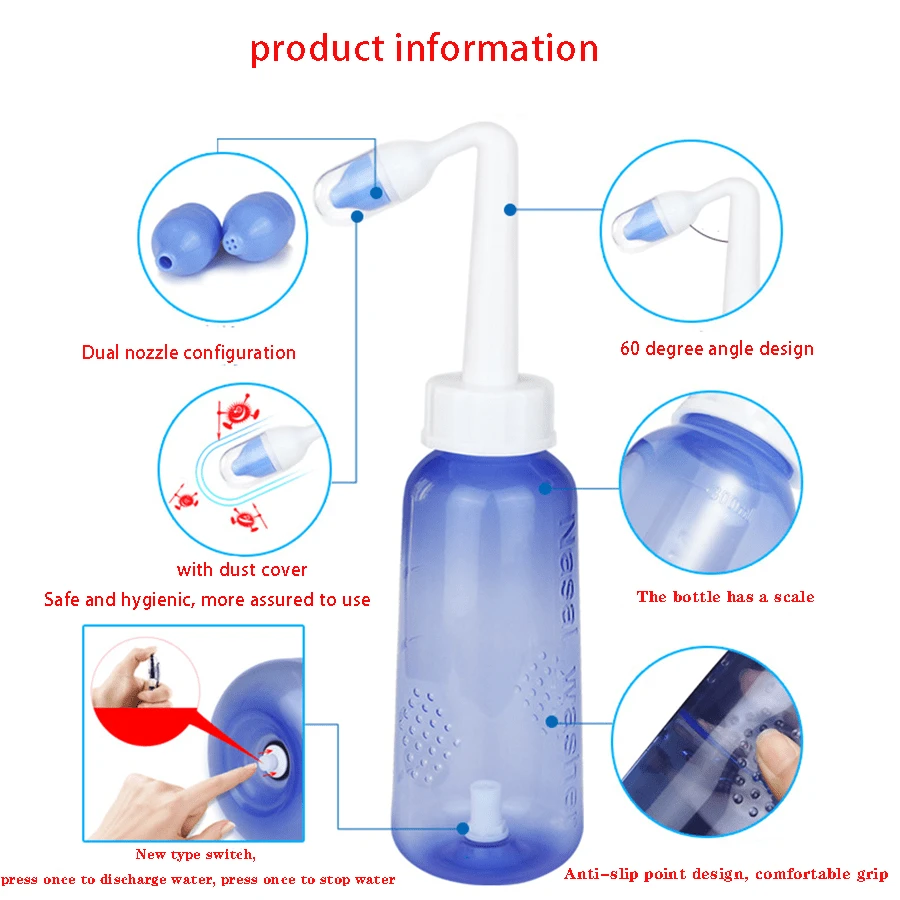 1 Pc 300ml Automatic Rinse Nose Pot, Boxed Adult Nasal Cavity Cleaning ...