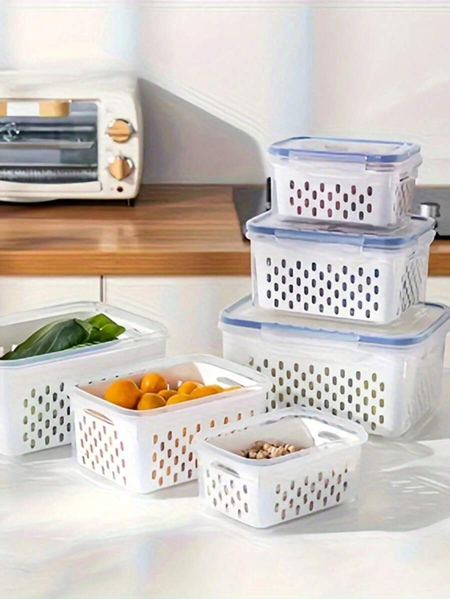 2pcs Medium + Small Double-Layer Storage Fresh-Keeping Box, With Lid ...