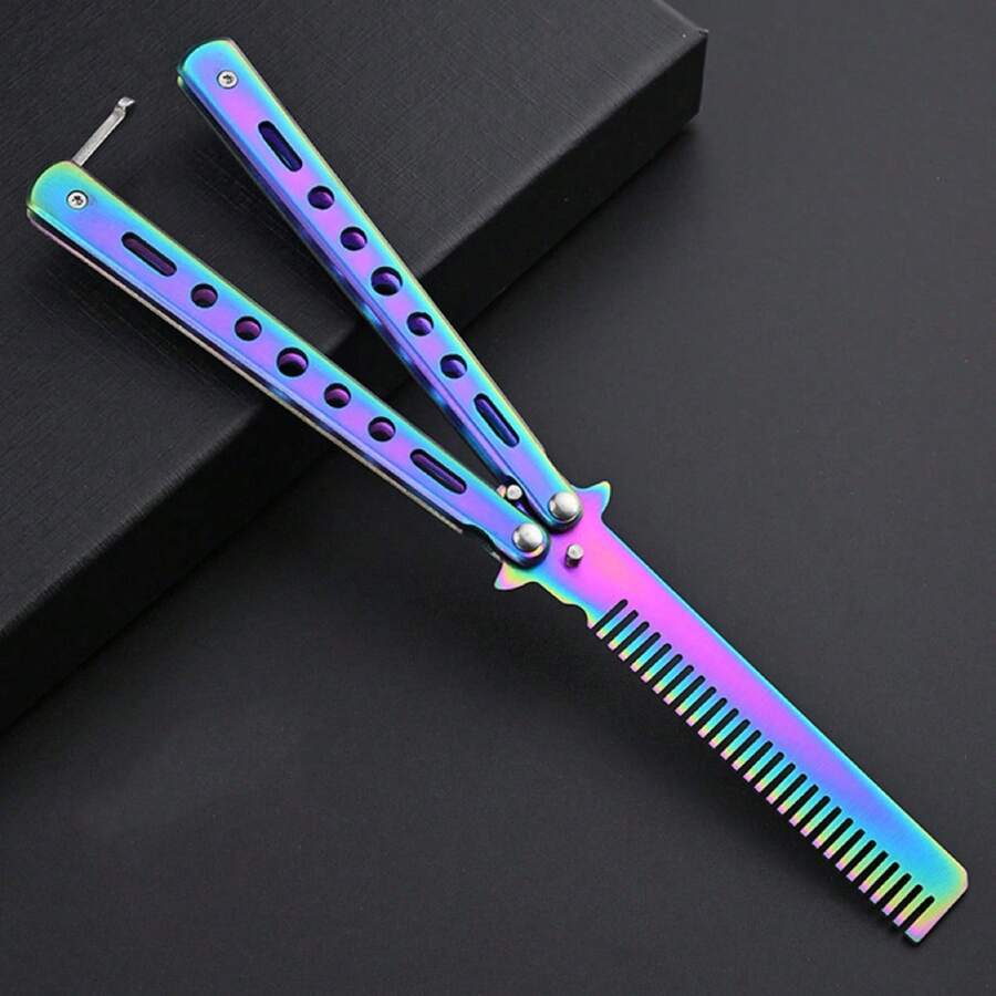 Butterfly Folding Knife Comb Stainless Steel Folding Practice Comb Hair ...