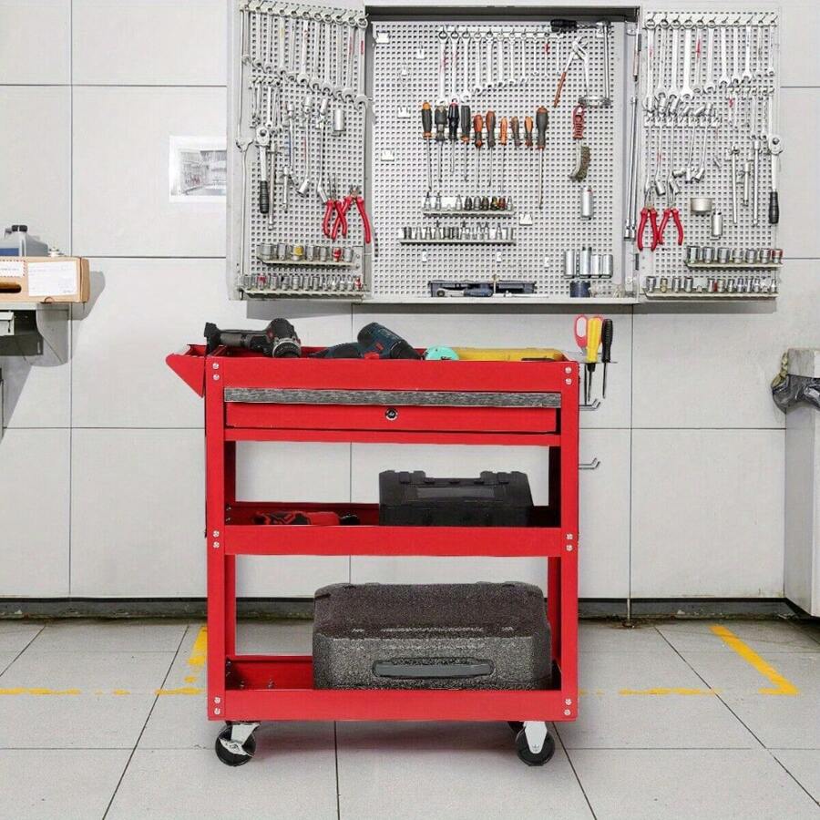 Tool Storage Heavy Duty Garage Trolley Workshop 3 Tier Wheel Cart Shelf ...