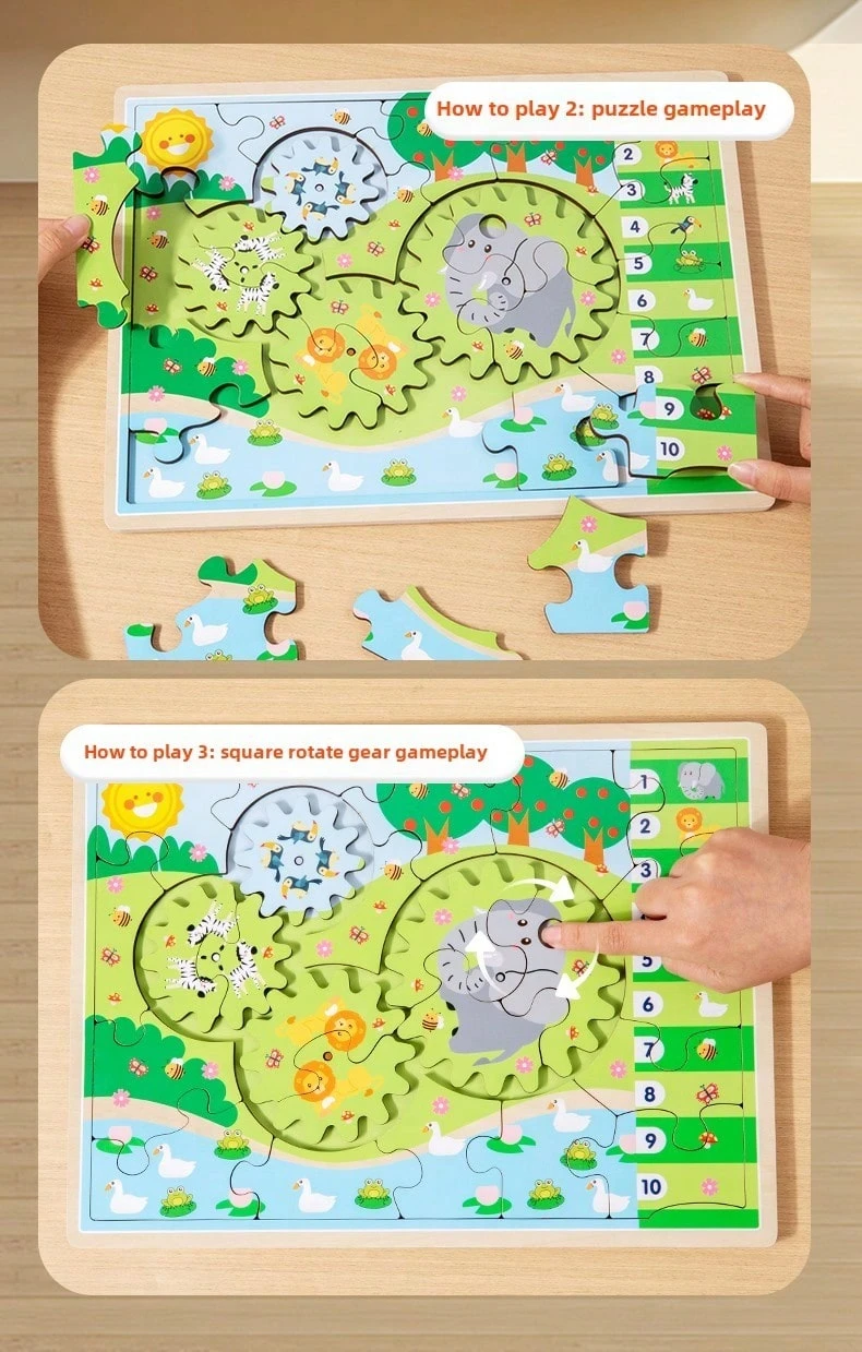 Montessori Large Building Blocks Gear Puzzle Board - Early Educational ...