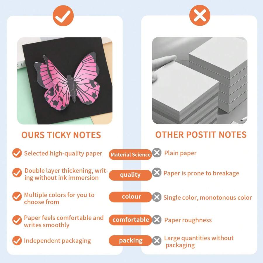 8PCS Colorful Butterfly Shaped Sticky Notes Sticky Notes, Self-Stick ...