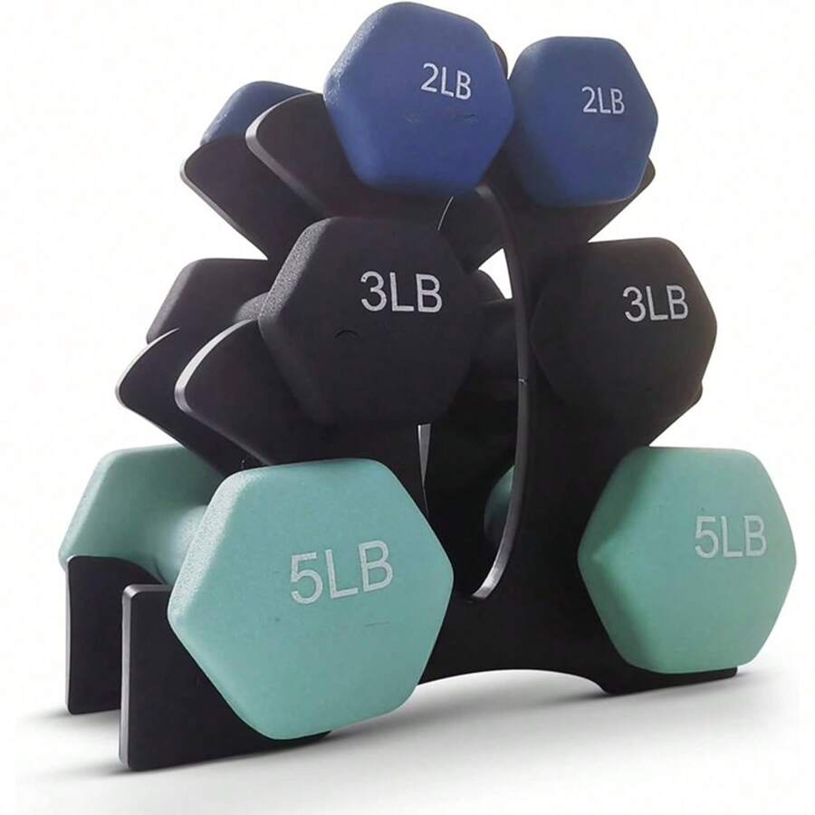 2, 3, 5, 8, And 10 Pound Neoprene Dumbbell Free Hand Weight Set With ...