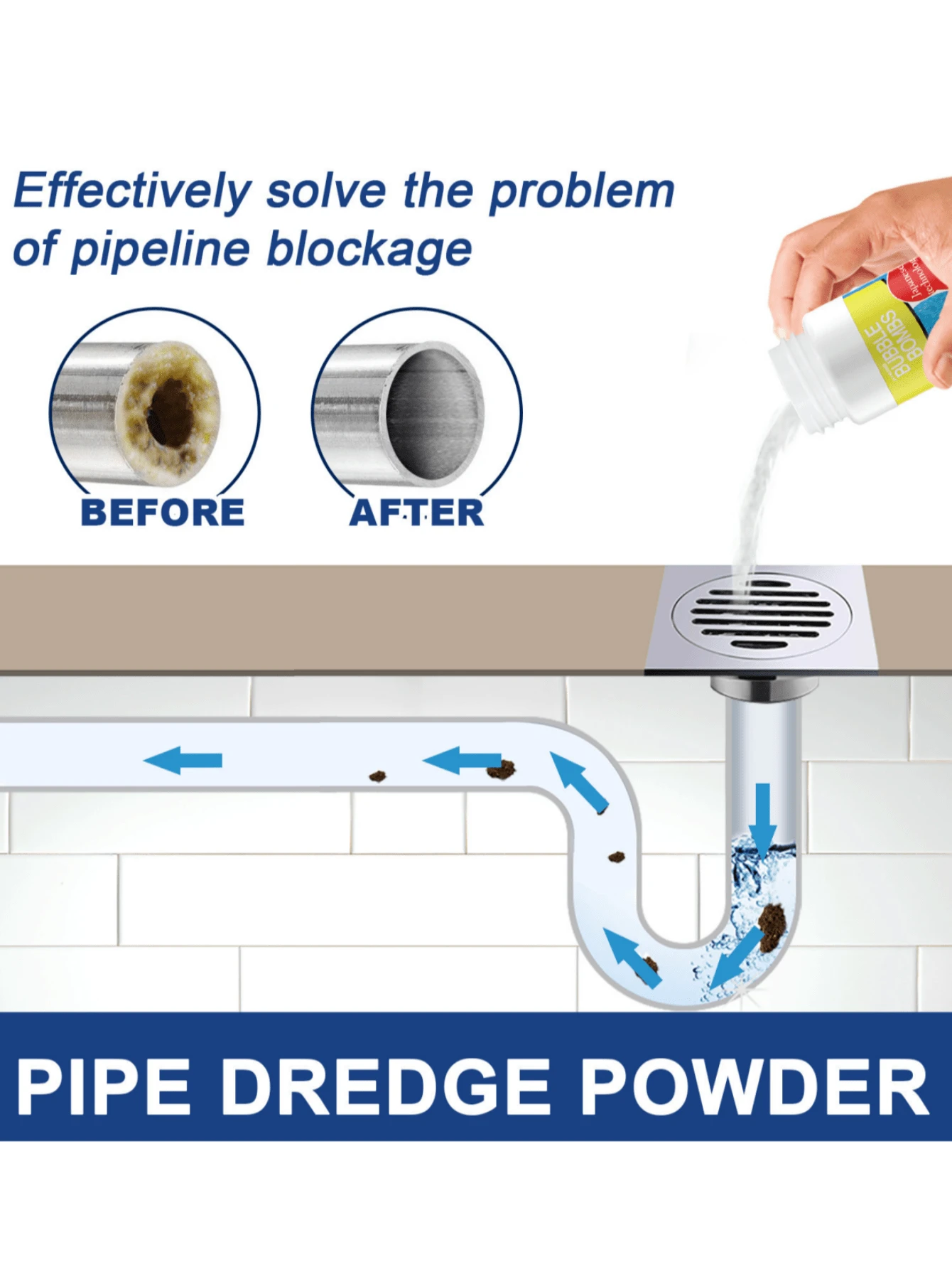 Pipe Deodorizing & Clog Remover Powder For Kitchen And Bathroom Drain ...