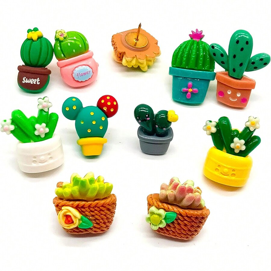 1 Box 10pcs/20pcs/30pcs Cactus Plants Cute Push Pins, Bulletin Board ...