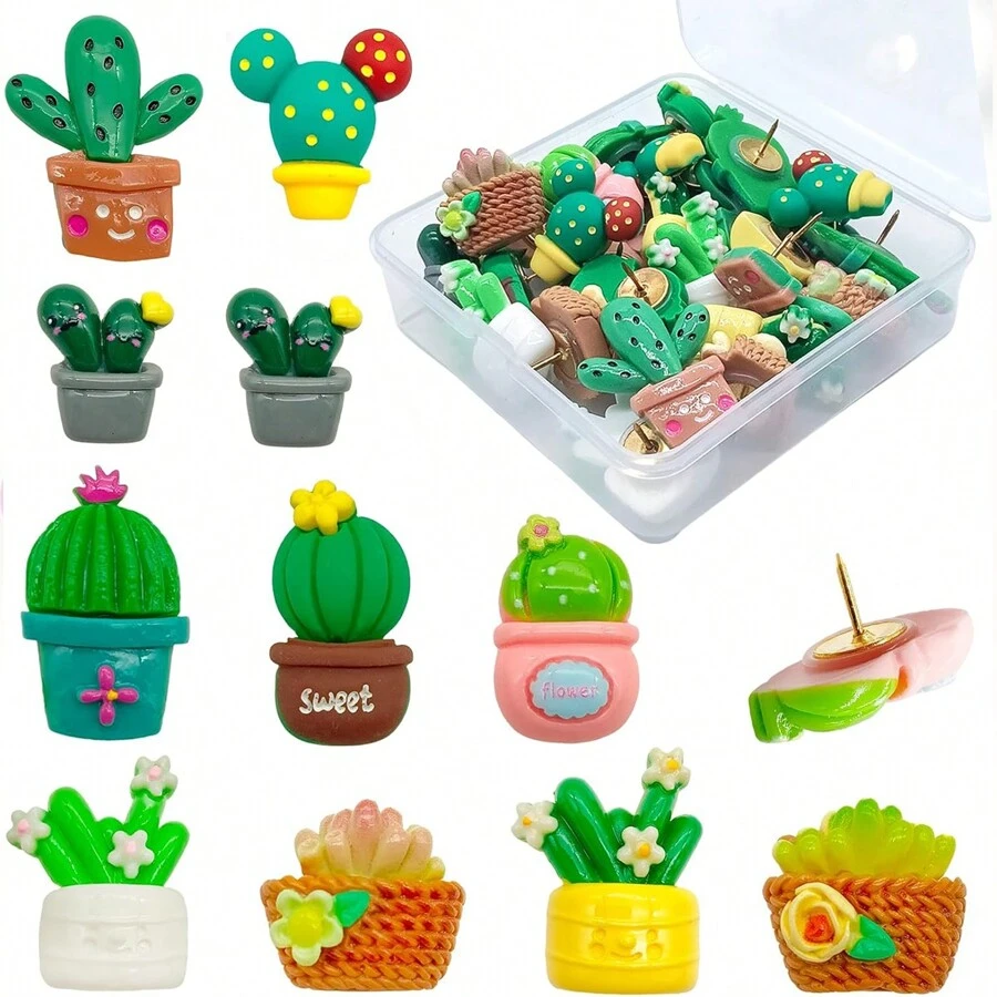 1 Box 10pcs/20pcs/30pcs Cactus Plants Cute Push Pins, Bulletin Board ...