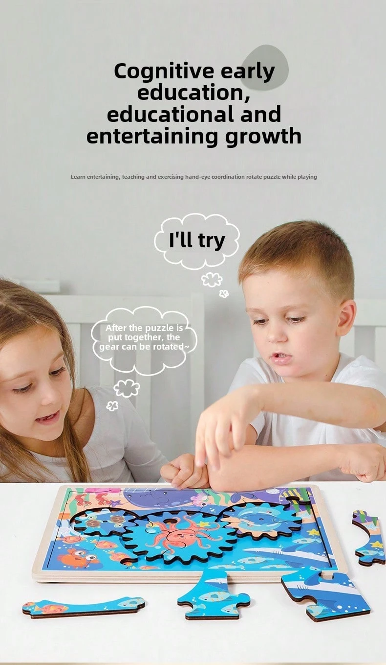 Montessori Large Building Blocks Gear Puzzle Board - Early Educational ...