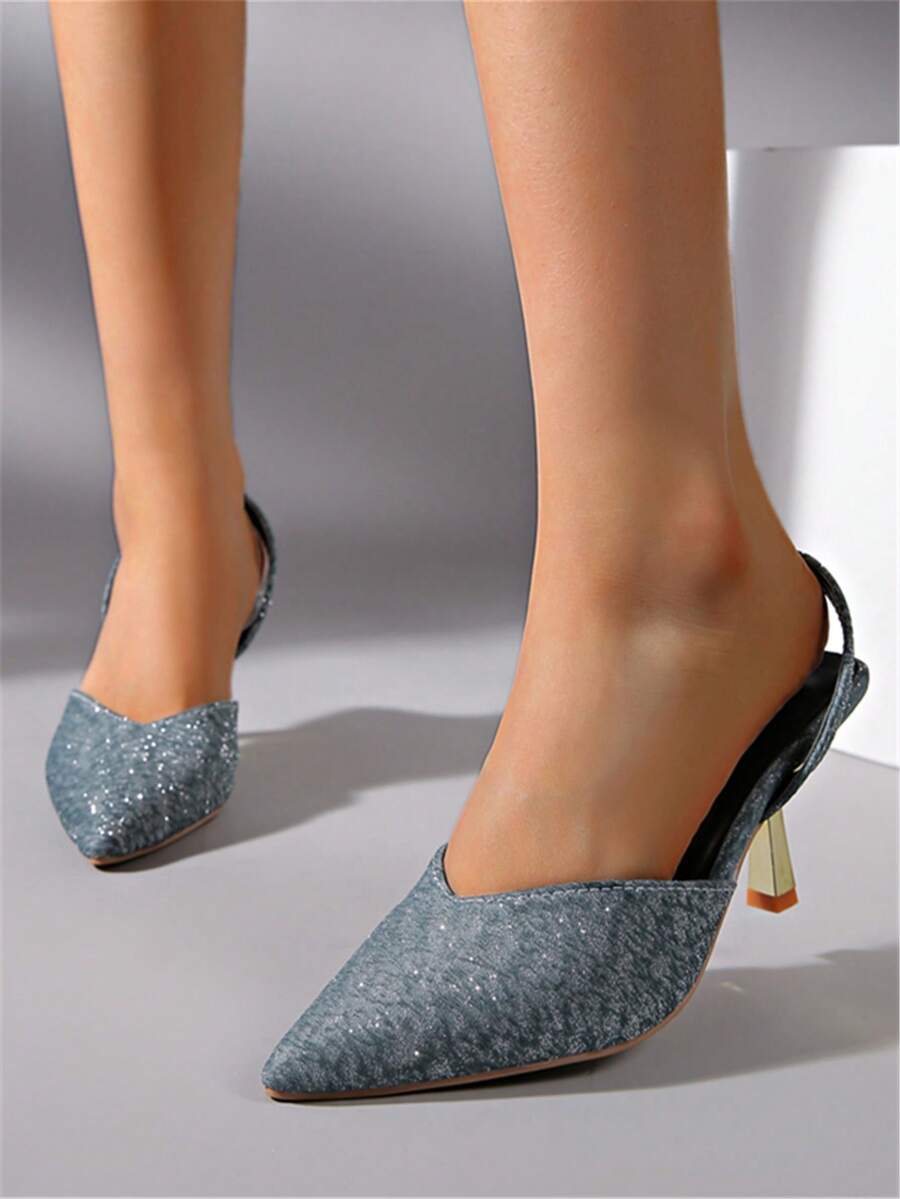 Plus Size Women Blue Sharp Toe Slip-On High Heel Shoes, Fairy-Like ...