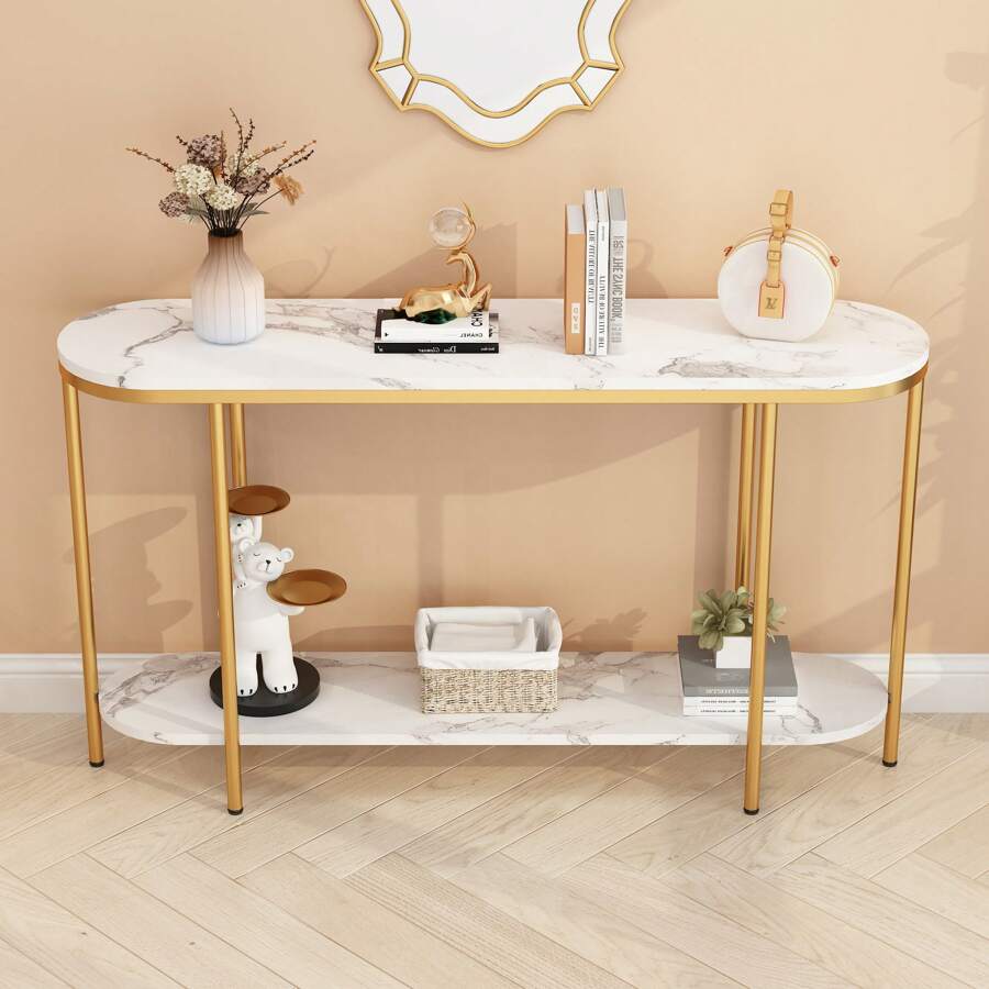 2 Tier Narrow Console Table With Storage Shelves For Living Bedroom ...