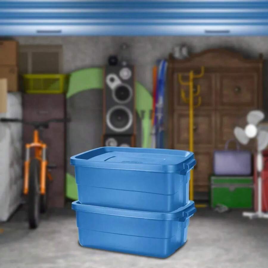 Rubbermaid Roughneck Tote 10 Gallon Storage Container, Heritage Blue (6 ...