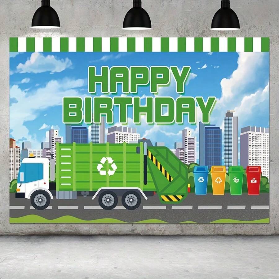 Recycling Garbage Truck Birthday Party Backdrop, Theme Celebration ...