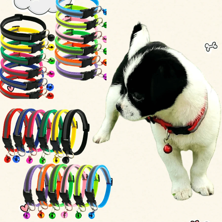 Glow-In-The-Dark Reflective Pet Collars With Bells For Small Dogs And ...