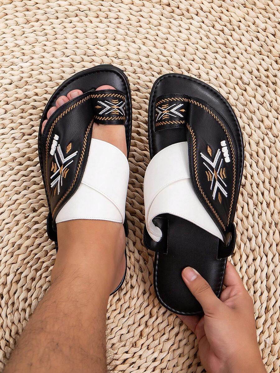 Men Flat Comfortable Arabic Style Slippers, Multiple Colors, Middle ...