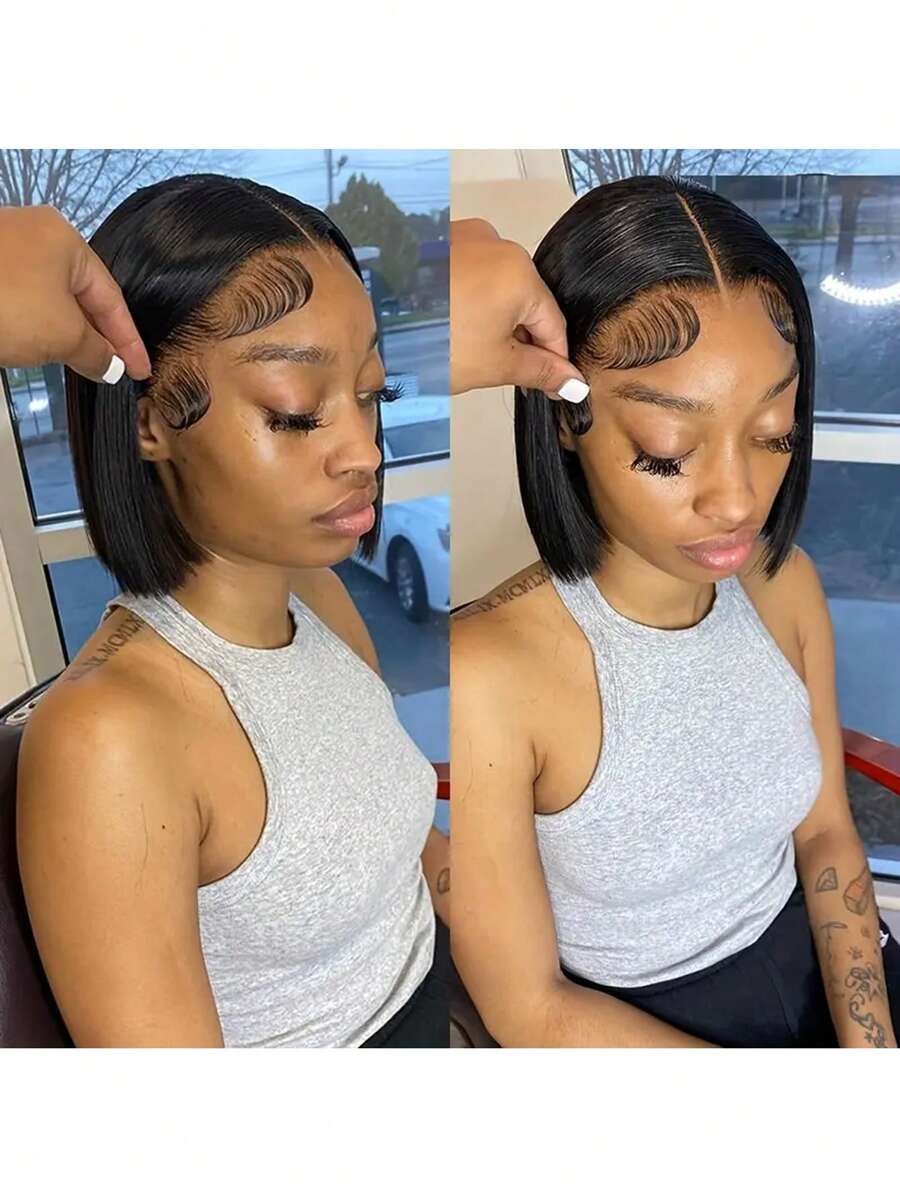 Hair 16inch 13x4 Bob Wig Human Hair 180% Density Ready To Go Glueless ...