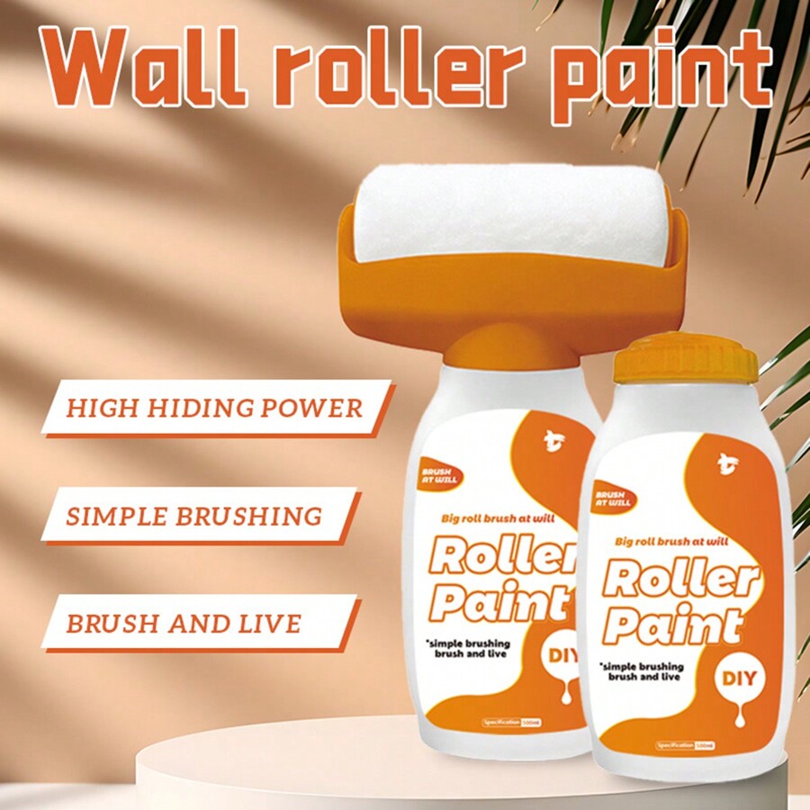 Kom met wegwerphandschoenen en schuurpapier, grote verfroller ...