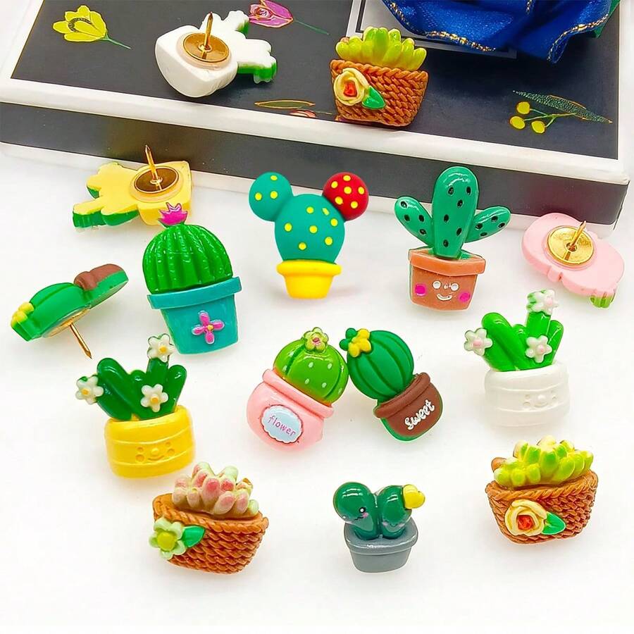 1 Box 10pcs/20pcs/30pcs Cactus Plants Cute Push Pins, Bulletin Board ...