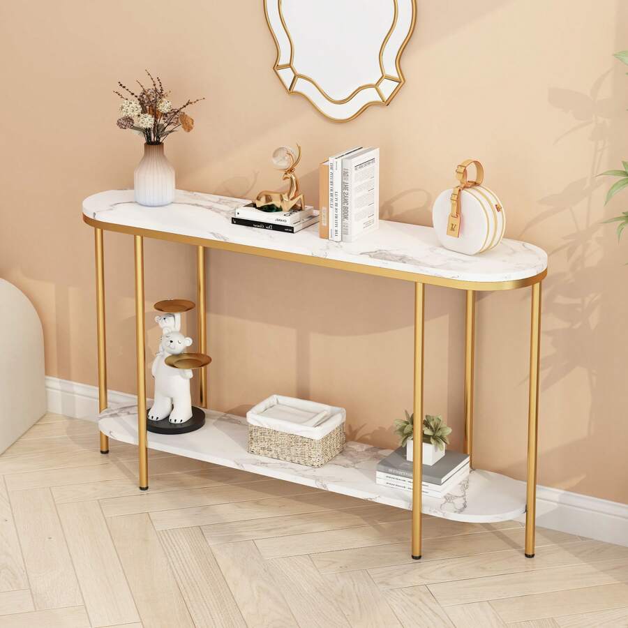 2 Tier Narrow Console Table With Storage Shelves For Living Bedroom ...