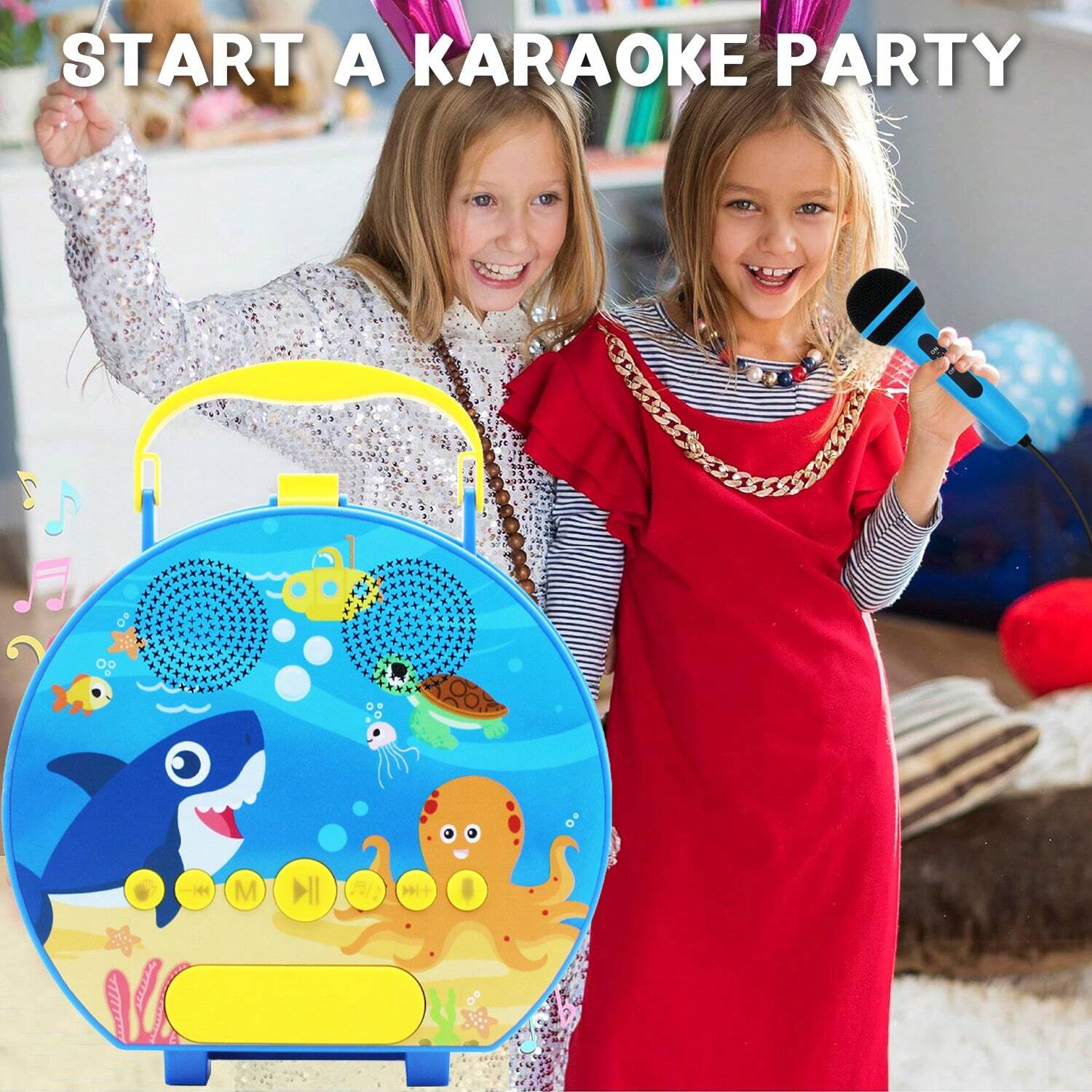 Karaoke Machine For Kids Adults With 2 Wireless Microphone Multiple Led ...