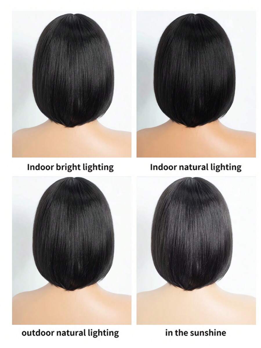 Peruca Bob com Franja, Cabelo Humano, Repartição Central, Peruca de ...