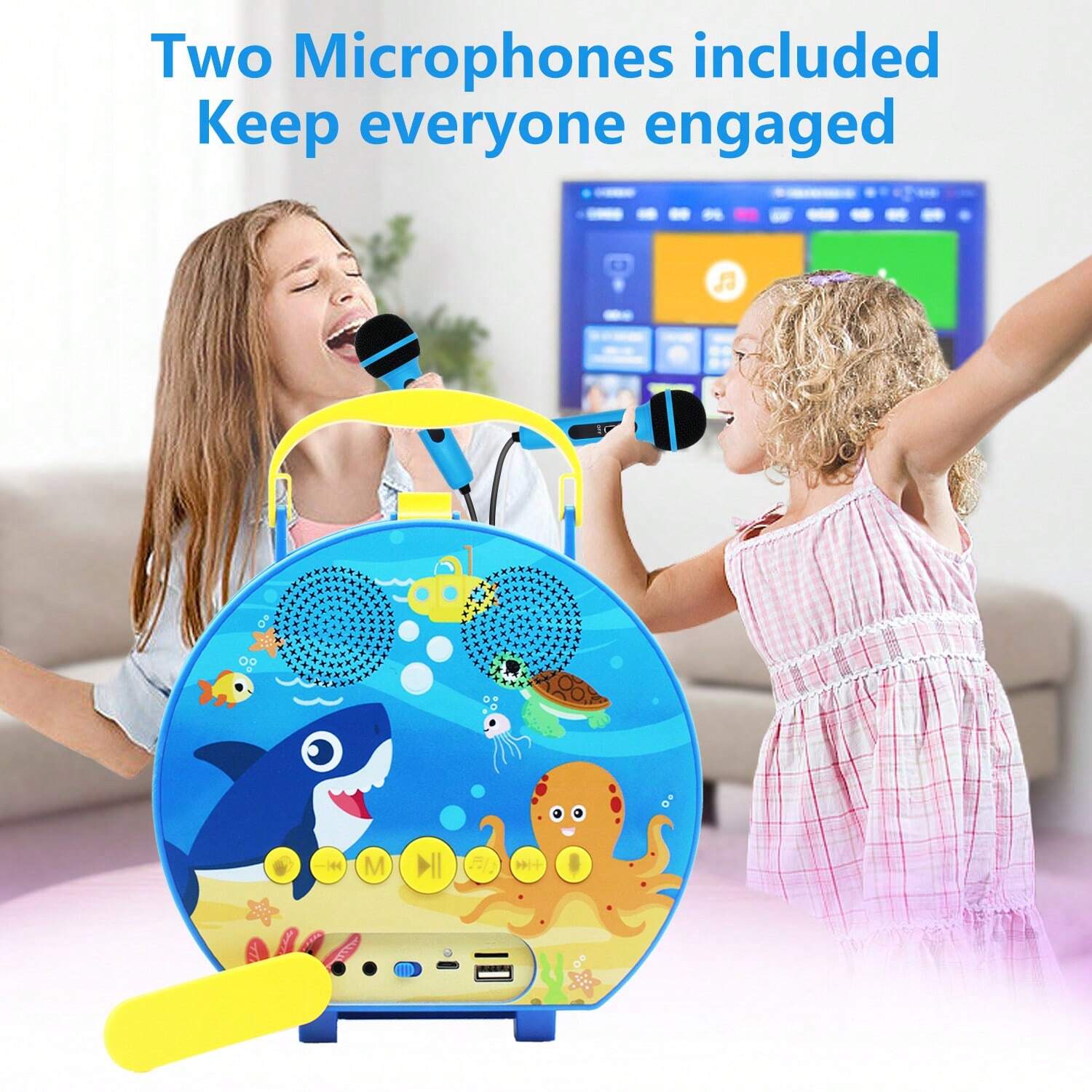 Karaoke Machine For Kids Adults With 2 Wireless Microphone Multiple Led ...