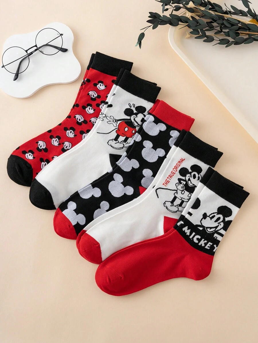 Disney 5 Pairs Women Personalized Cute Cartoon Disney Colorful Jacquard ...