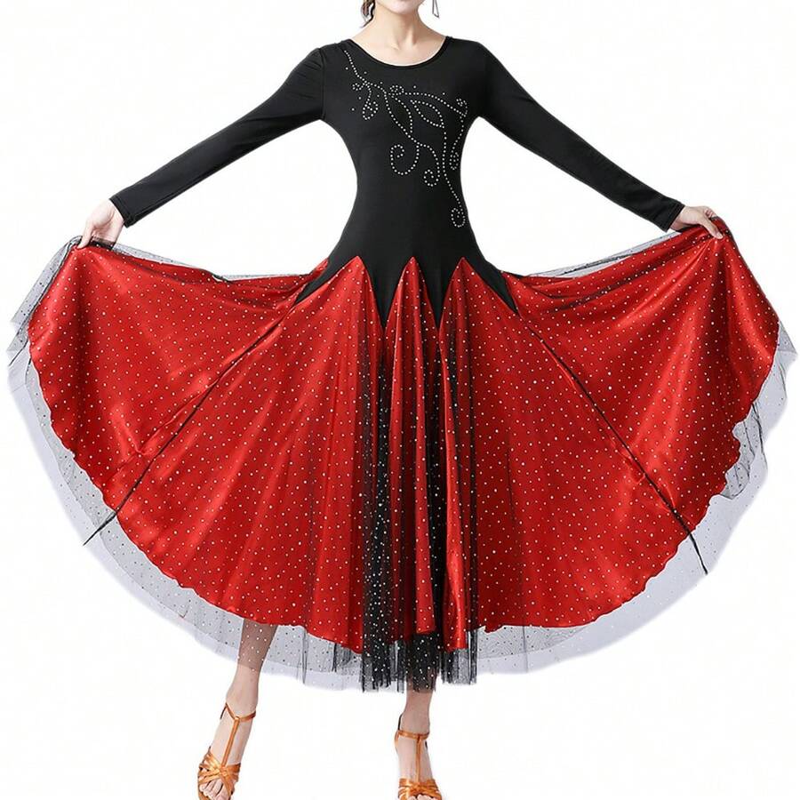 Women's Performance Dress Modern Standard Tango Waltz Dress Long Sleeve ...