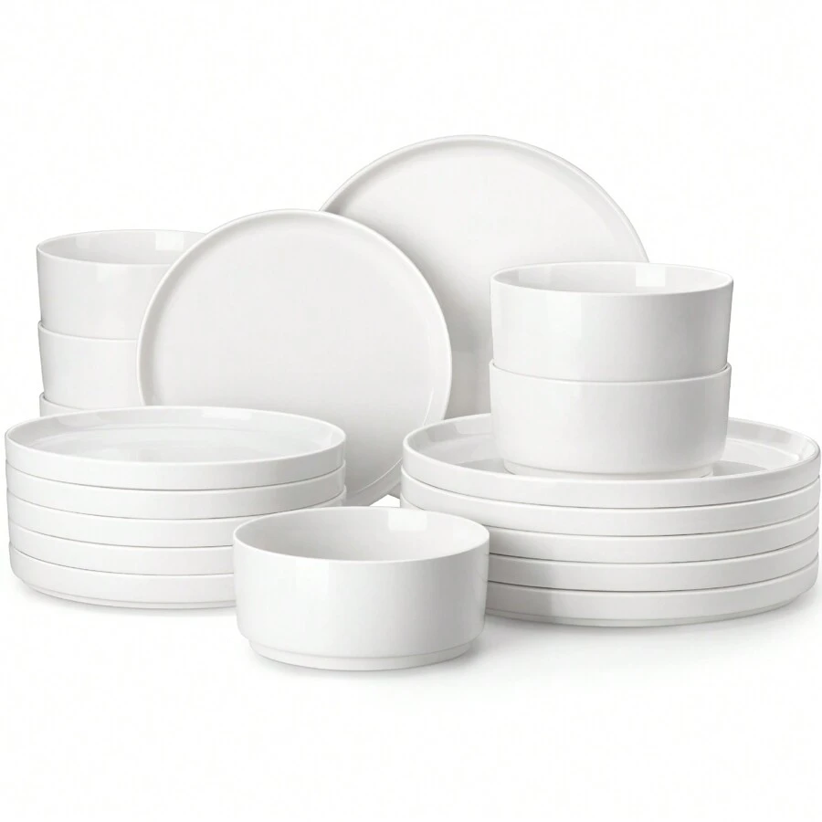 MALACASA 18-Piecee Porcelain Dinnerware Set, Dinner Plate, Dessert ...