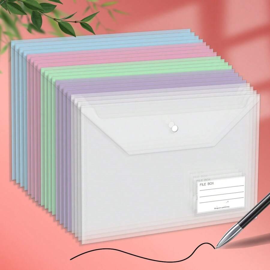 A4 Clear Plastic Thick File Folder, Large Capacity With Buttons ...