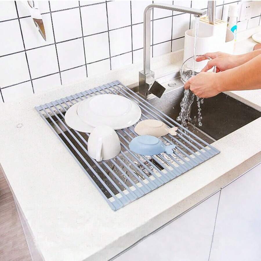 Silicone Kitchen Sink Dish Drainer Rack, Retractable Foldable Drain ...